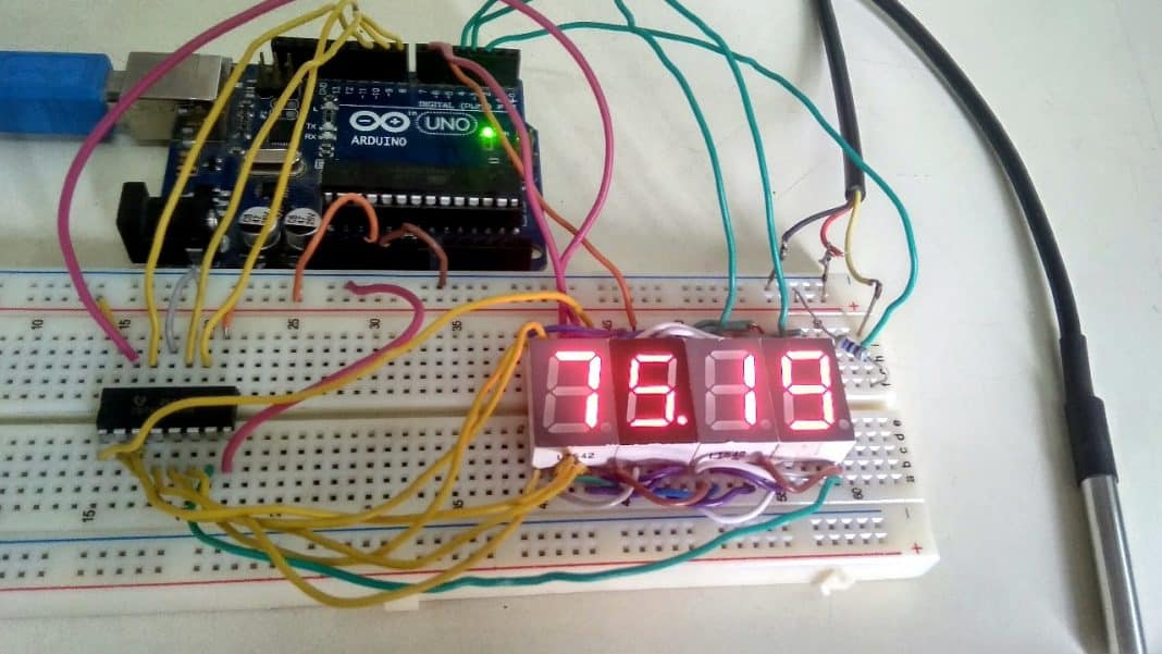 DS18B20 Thermometer with Arduino & 4 Digits 7 Segment Display